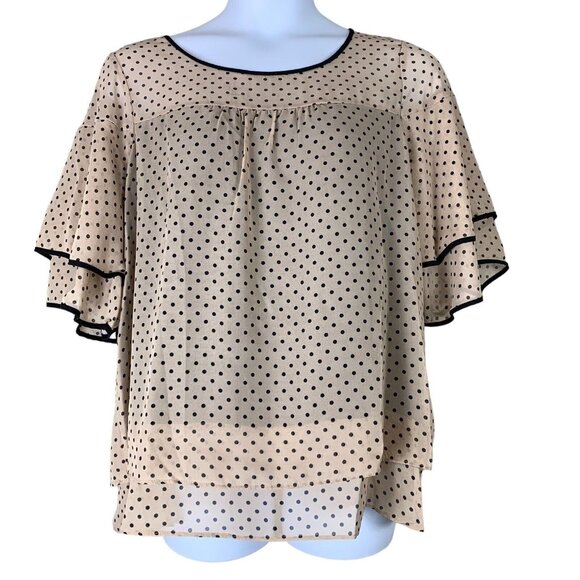 NY Collection | Tops | Ny Collection Blouse Brown Black Polka Dot ...